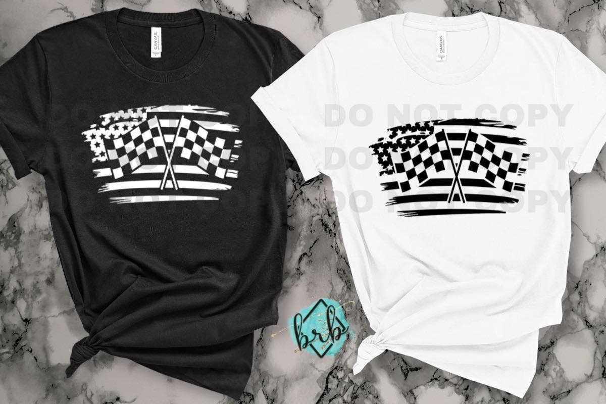 American/Checker Flag, Full Front, Black – BRB Transfers + Wholesale